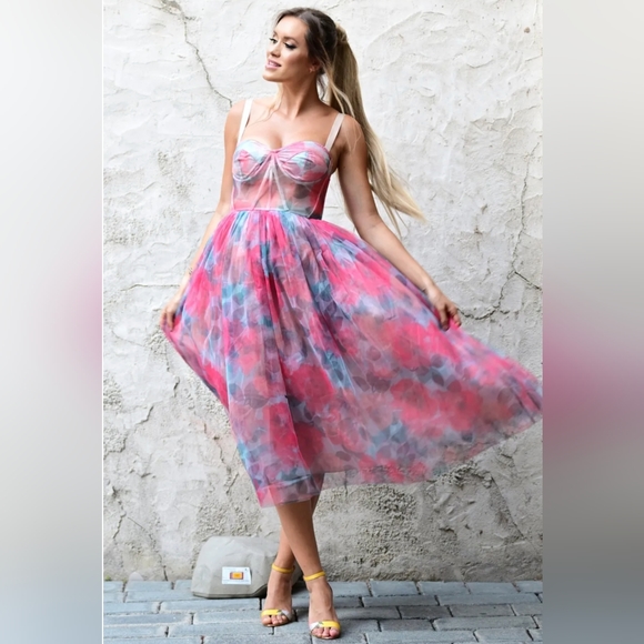 Bella Barnett | Dresses | Bella Barnett New Xl Pink Floral Midi Dress ...